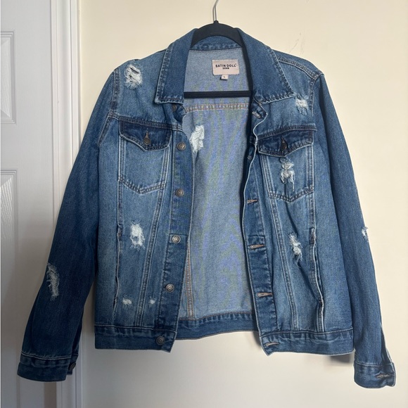 Satin Doll | Jackets & Coats | Euc Satin Doll Denim Distressed Jacket ...